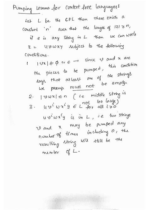 Pumping Lemma For Cfl Notes Formal Languages And Automata Theory
