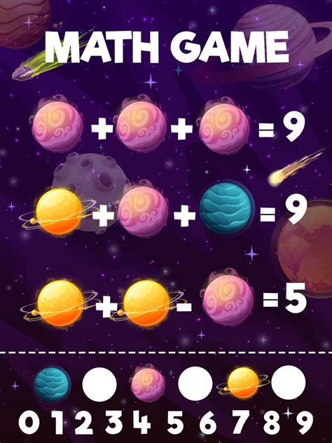 Cartoon Space Planets Addition Math Game Worksheet 11353780 Vector Art At Vecteezy