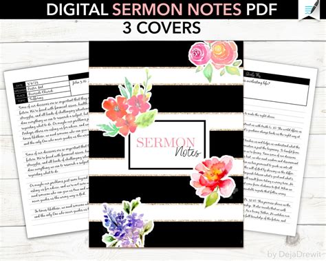Digital Sermon Notes Notebook Christian Church Journal Instant Download