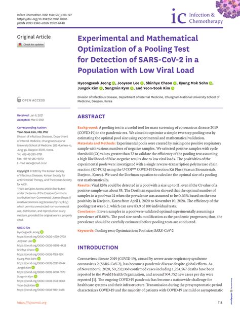 Pdf Experimental And Mathematical Optimization Of A Pooling Test For