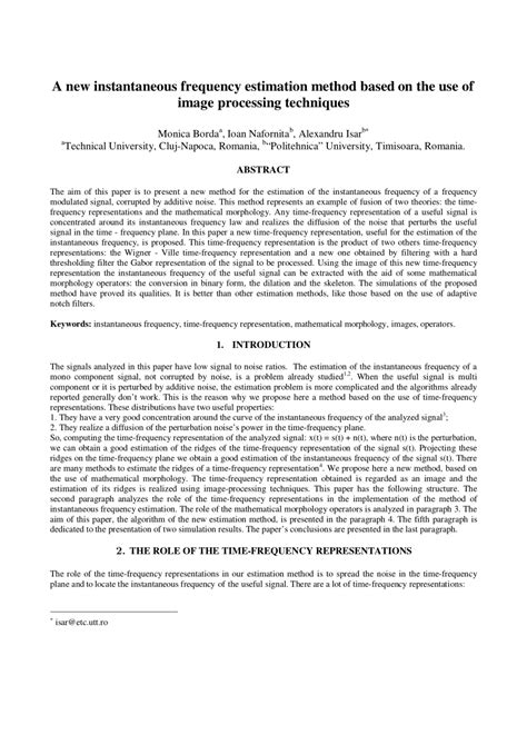 Pdf New Instantaneous Frequency Estimation Method Based On Image