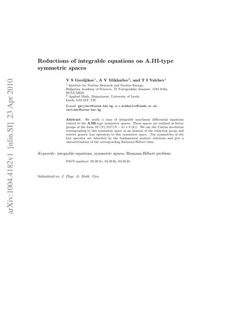 Pdf Reductions Of Integrable Equations On Aiii Type Symmetric Spaces