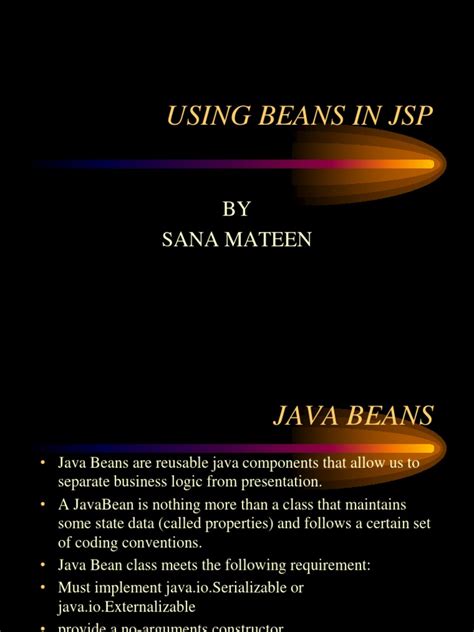 Using Beans In Jsp By Sana Mateen Pdf