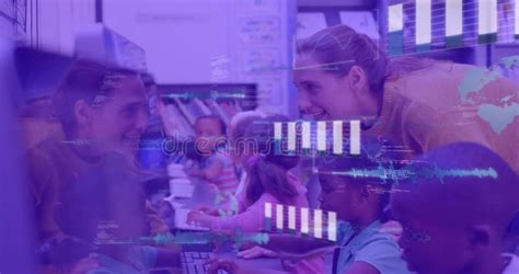 Animation Of Graphs And Computer Language Diverse Female Teacher