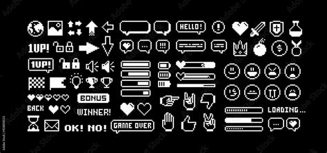 Vector De Stock 8 Bit Game Pixel Icons Set In 80s 90s Style Set 2