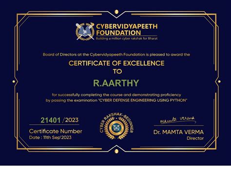 I Have Successfully Completed The Python Programming Course At Cybervidyapeeth Foundation Aarthy R