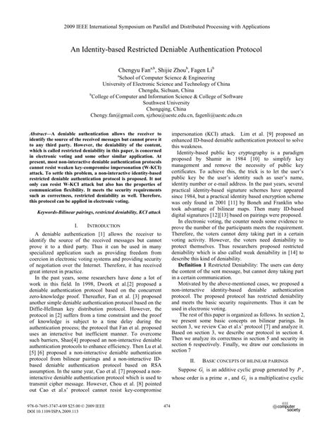 Pdf An Identity Based Restricted Deniable Authentication Protocol