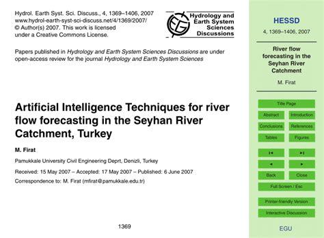 Pdf Artificial Intelligence Techniques For River Flow Forecasting In