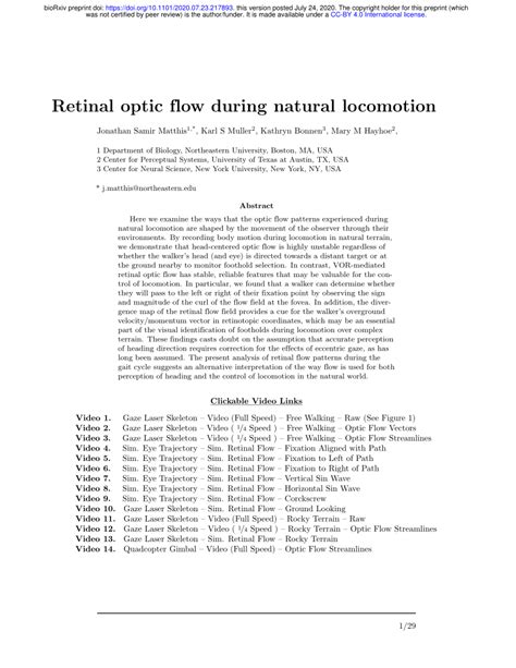 Pdf Retinal Optic Flow During Natural Locomotion