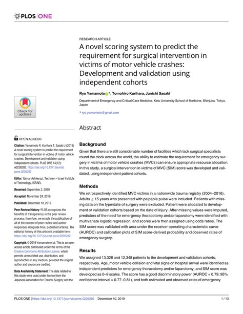 Pdf A Novel Scoring System To Predict The Requirement For Surgical Intervention In Victims Of