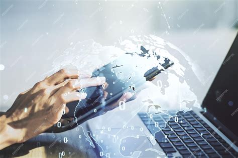 Premium Photo Abstract Creative Coding Concept With World Map And Finger Clicks On A Digital
