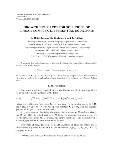 Pdf Growth Estimates For Solutions Of Linear Complex Differential
