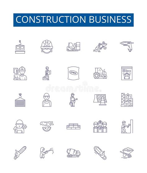Construction Business Line Icons Signs Set Design Collection Of Building Structure Contractor