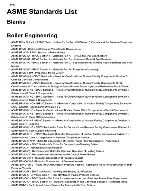 Asme Standards List Pdf