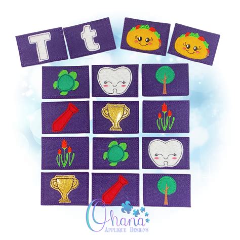 Letter T Matching Card Game Design Ohana Applique Designs