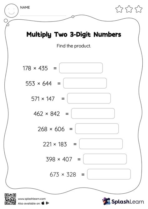 Multiply Two 3 Digit Numbers Horizontal Multiplication Worksheet
