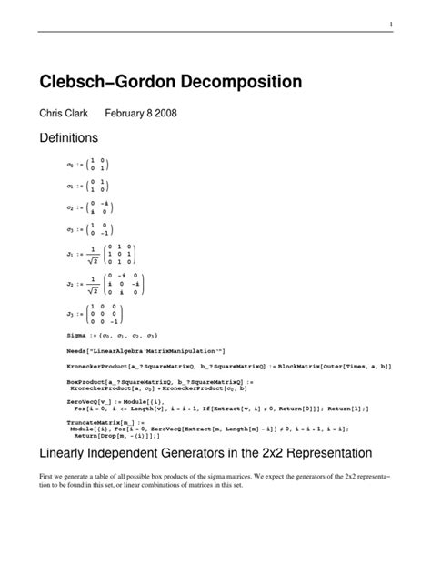 Clebsch Gordon Pdf Matrix Mathematics Abstract Algebra