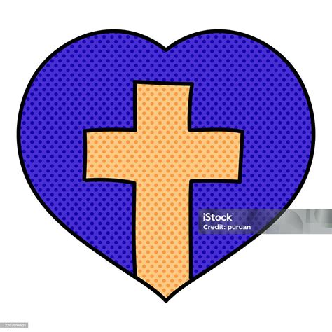 기독교 십자가 내부 심장 모양 하프 톤 손으로 그린 컬러 벡터 일러스트 레이 션 0명에 대한 스톡 벡터 아트 및 기타 이미지 0명 교회 기독교 Istock