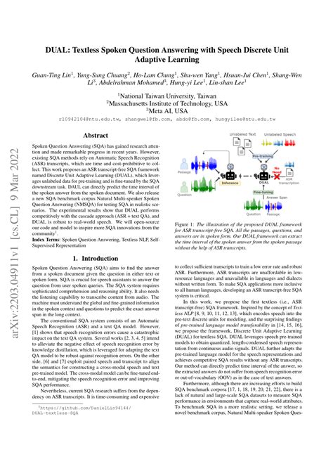 Pdf Dual Textless Spoken Question Answering With Speech Discrete Unit Adaptive Learning