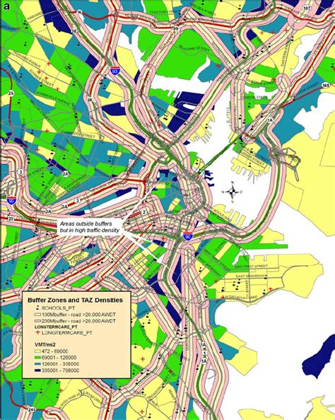 A B Areas Outside 100 And 200 M Buffers But In High Traf Fi C