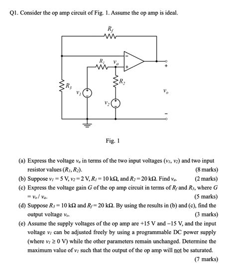 Solved Q1 Consider The Op Amp Circuit Of Fig 1 Assume The Op Amp Is Ideal Fig A Express