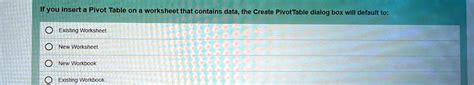 If You Insert A Pivot Table On A Worksheet That Contains Data The Create Pivottable Dialog Box