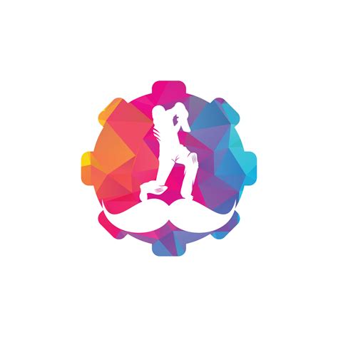 Strong Cricket Gear Shape Concept Vector Logo Design Moustache And Cricket Player Vector Icon