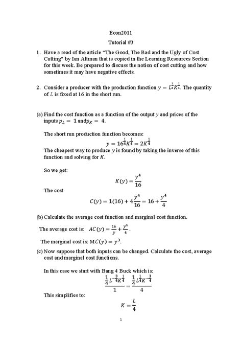 Tutorial Answers Tut Econ Tutorial Have A Read Of The Article The Good The Bad And