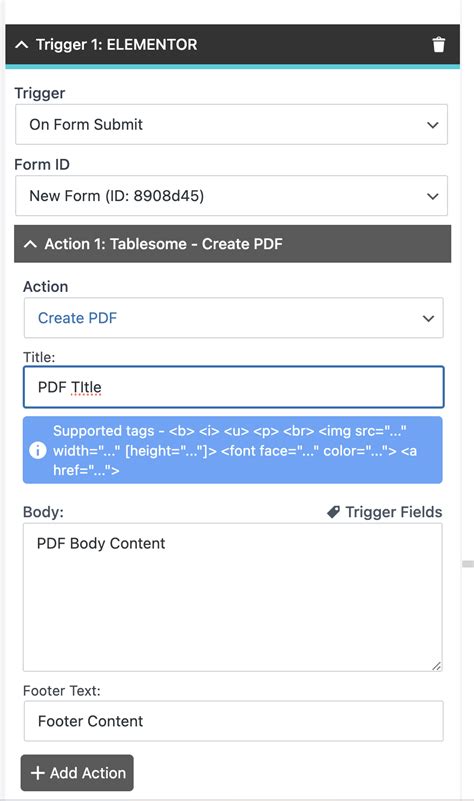 create pdfs with elementor form submissions