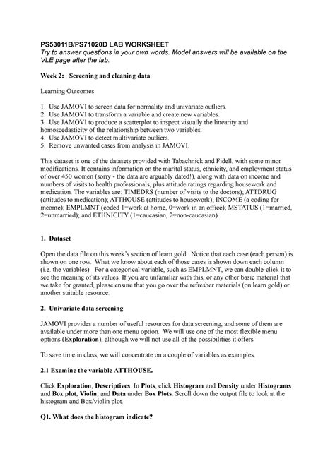 Week2 Lab Worksheet Modelanswers Ps53011bps71020d Lab Worksheet Try To Answer Questions In