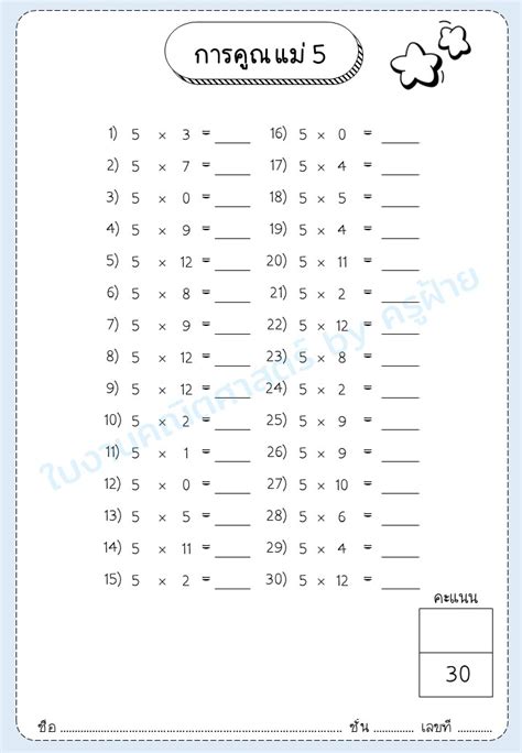บัญญัติไตรยางศ์ ป 5 ใบงานคณิตศาสตร์ By ครูฝ้าย Facebook