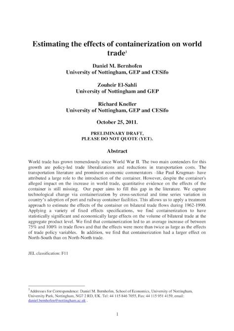 Pdf Estimating The Effects Of Containerization On World Trade · University Of Nottingham Gep