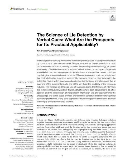 Pdf The Science Of Lie Detection By Verbal Cues What Are The Prospects For Its Practical