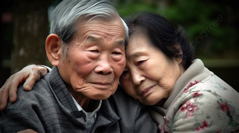 포옹하는 늙은 아시아 사람들의 커플 치매 간병인 포옹 고화질 사진 사진 이마 배경 일러스트 및 사진 무료 다운로드