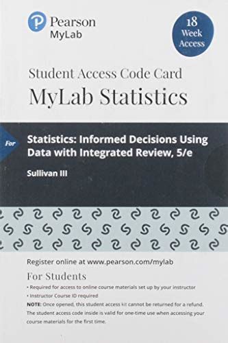 Mylab Statistics With Pearson Etext 18 Week Standalone Access Card For Statistics