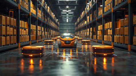 Automated Warehouse Robots Working Efficiently Generative Ai Stock