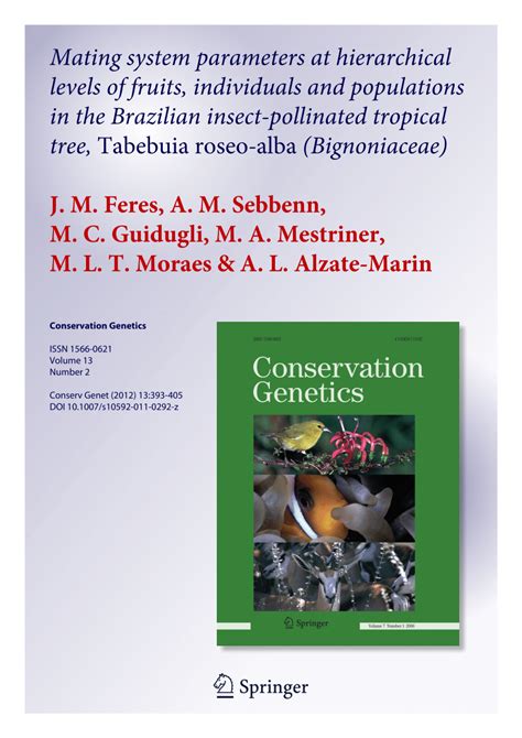 Pdf Mating System Parameters At Hierarchical Levels Of Fruits Individuals And Populations In