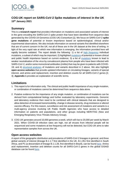 Pdf Cog Uk Report On Sars Cov 2 Spike Mutations Of Interest In 19 And 4 Structural
