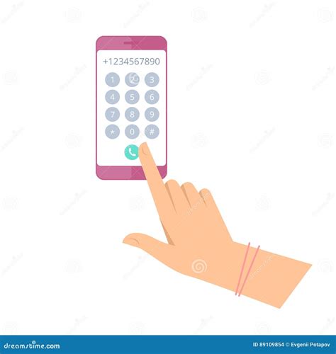 Woman Is Dialing Number On The Phone Flat Vector Illustration Stock