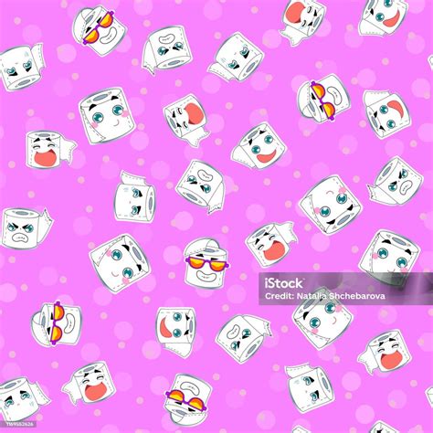 벡터 일러스트 화장지 원활한 패턴 행복 한 미소 만화 스타일 귀여운 핑크 배경 포장지 디자인 섬유 어린이 용 개념 등에 적용