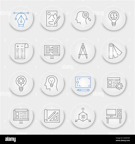 Design Thinking Line Icon Set Ideation Collection Vector Sketches Neumorphic Ui Ux Buttons