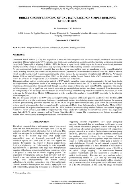 Pdf Direct Georeferencing Of Uav Data Based On Simple Building Structures