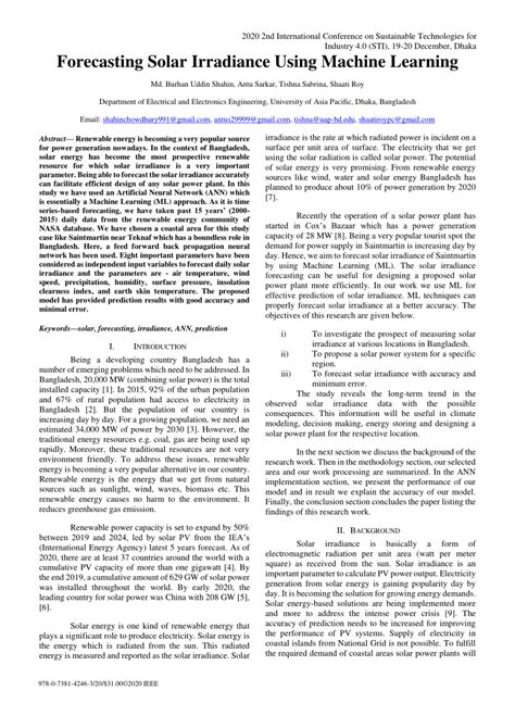 Pdf Forecasting Solar Irradiance Using Machine Learning