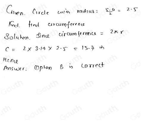 Solved Use the formula Circumference π radius where π is approximately to answer the