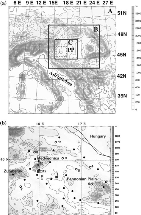 A Nested Weather And Research Forecasting Wrf Domains A C The
