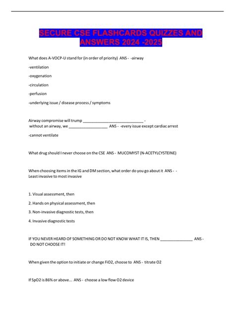 SECURE CSE FLASHCARDS QUIZZES AND ANSWERS Secure Comprehensive Therapist Multiple Choice SAE