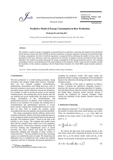 pdf predictive model of energy consumption in beer production