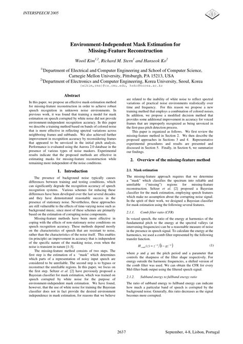 Pdf Environment Independent Mask Estimation For Missing Feature Reconstruction