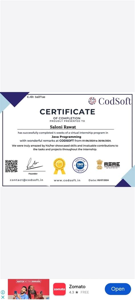 Saloni Rawat On Linkedin Codsoft Java Codsoft