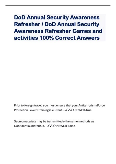 Dod Annual Security Awareness Refresher Dod Annual Security Awareness Refresher Games And
